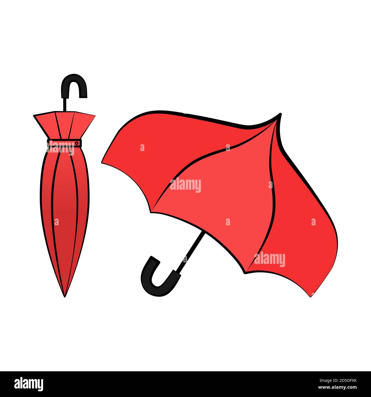 Red umbrella vector icon set illustration in opened and closed position ...