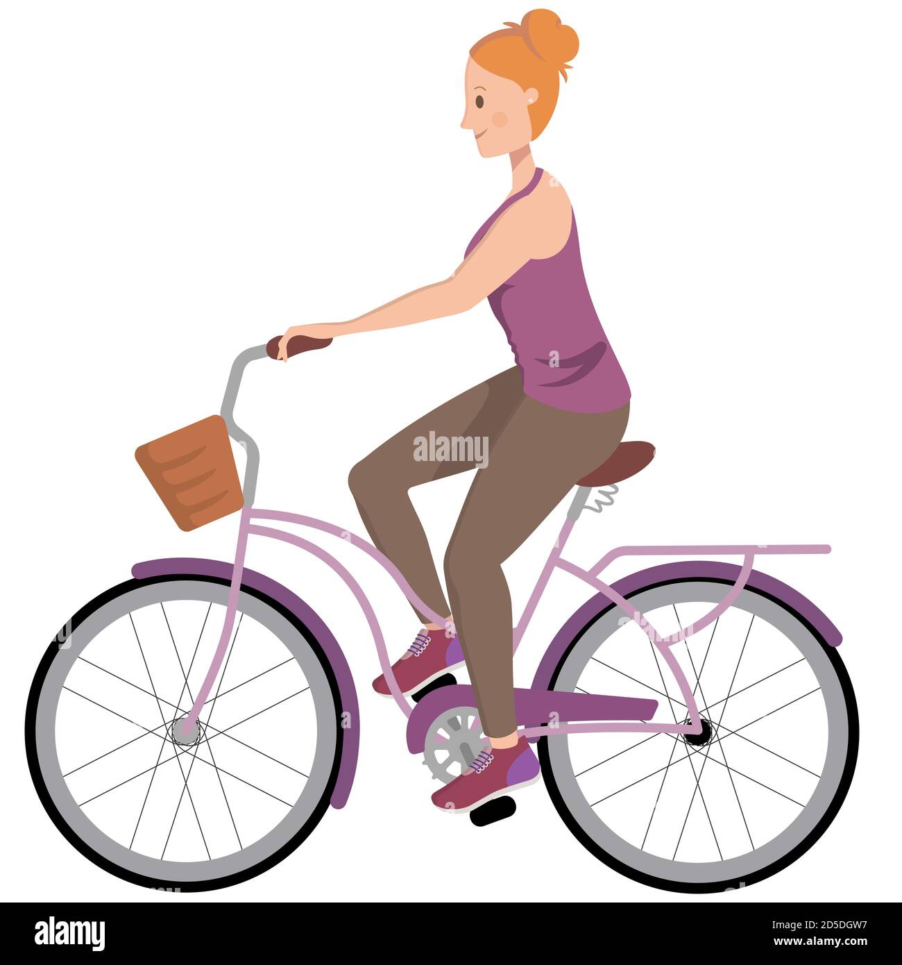 Woman riding bicycle. Female character in cartoon style Stock Vector ...