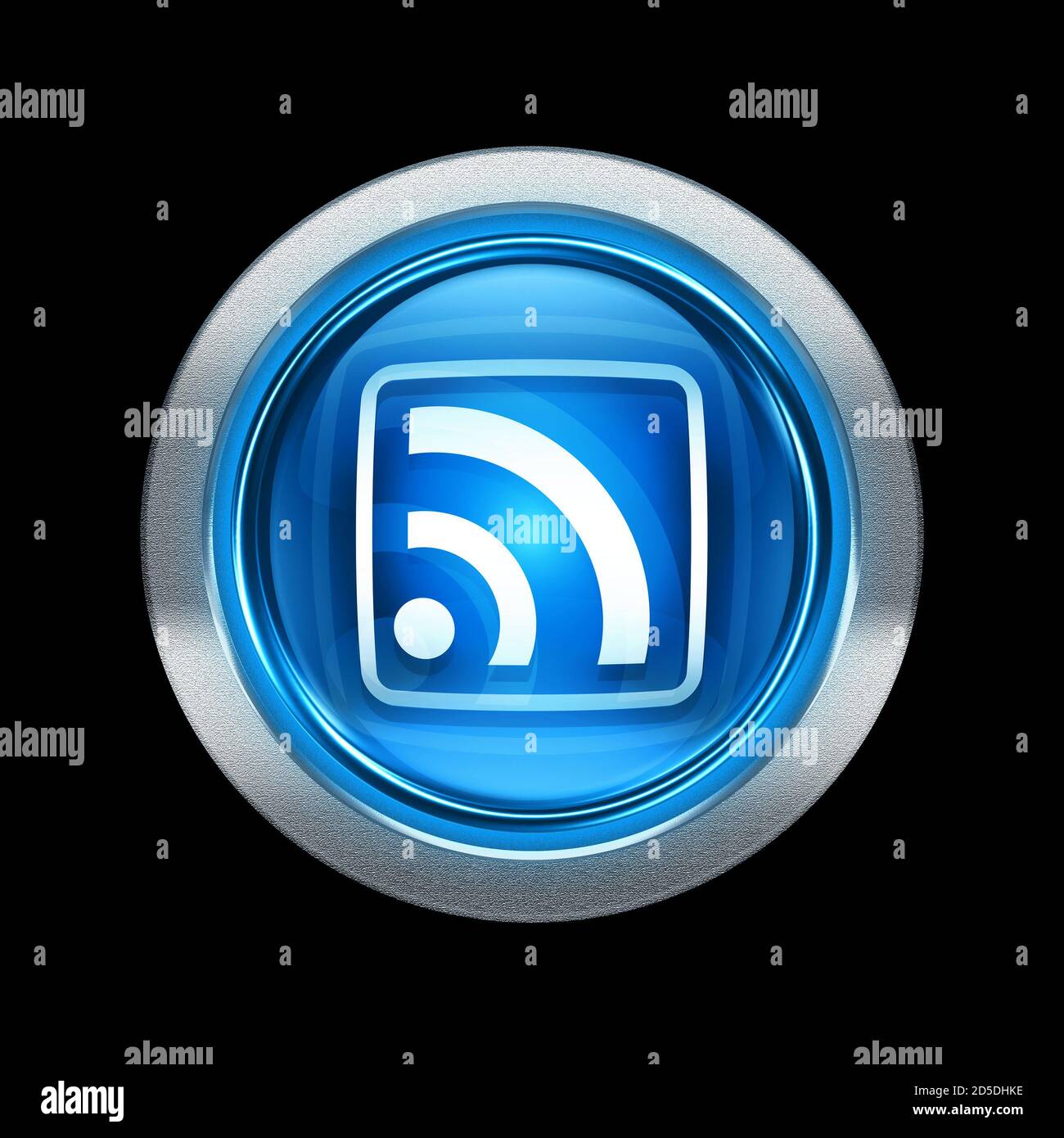 WIFI icon blue with metallic edging. Isolated on black background Stock ...