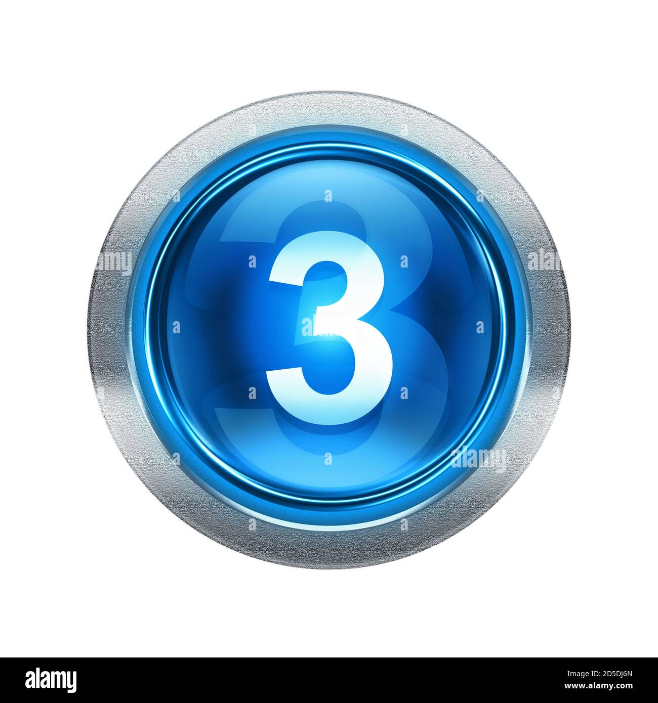 Number three icon blue with metallic edging. Isolated on white ...