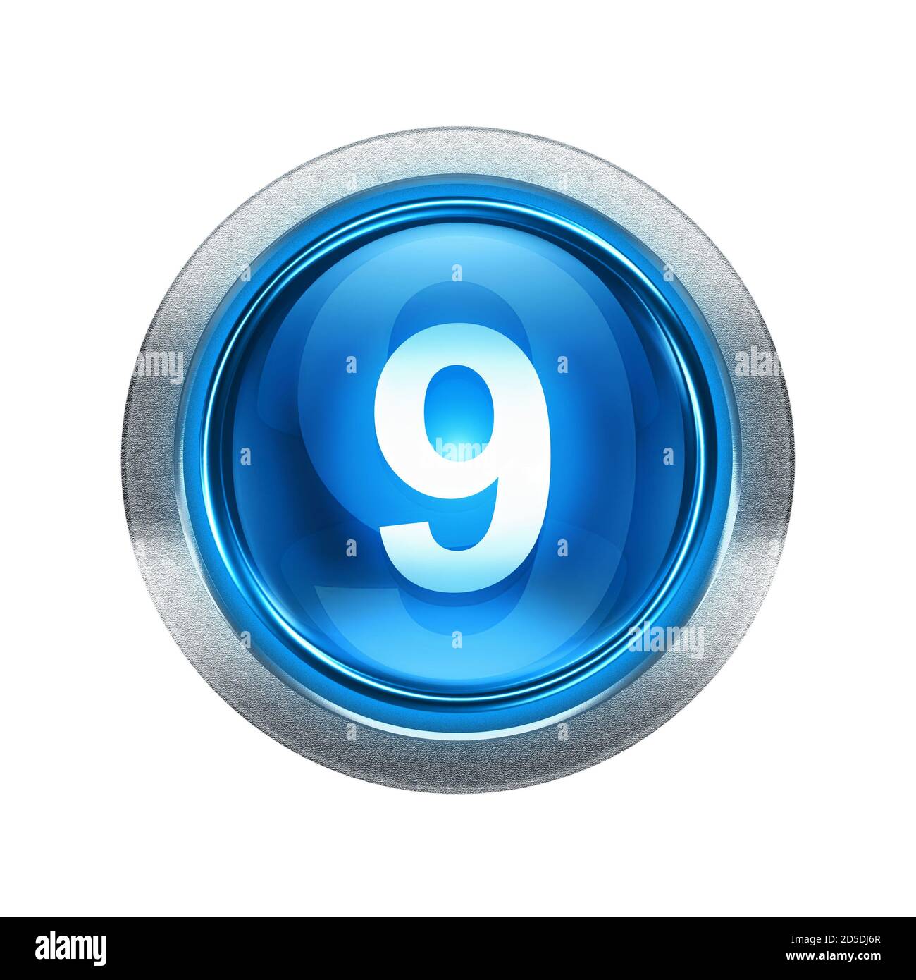 Number nine icon blue with metallic edging. Isolated on white ...