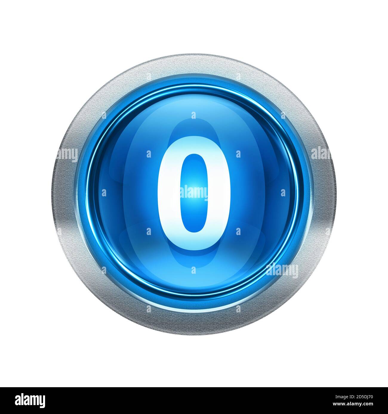 Number zero icon blue with metallic edging. Isolated on white ...