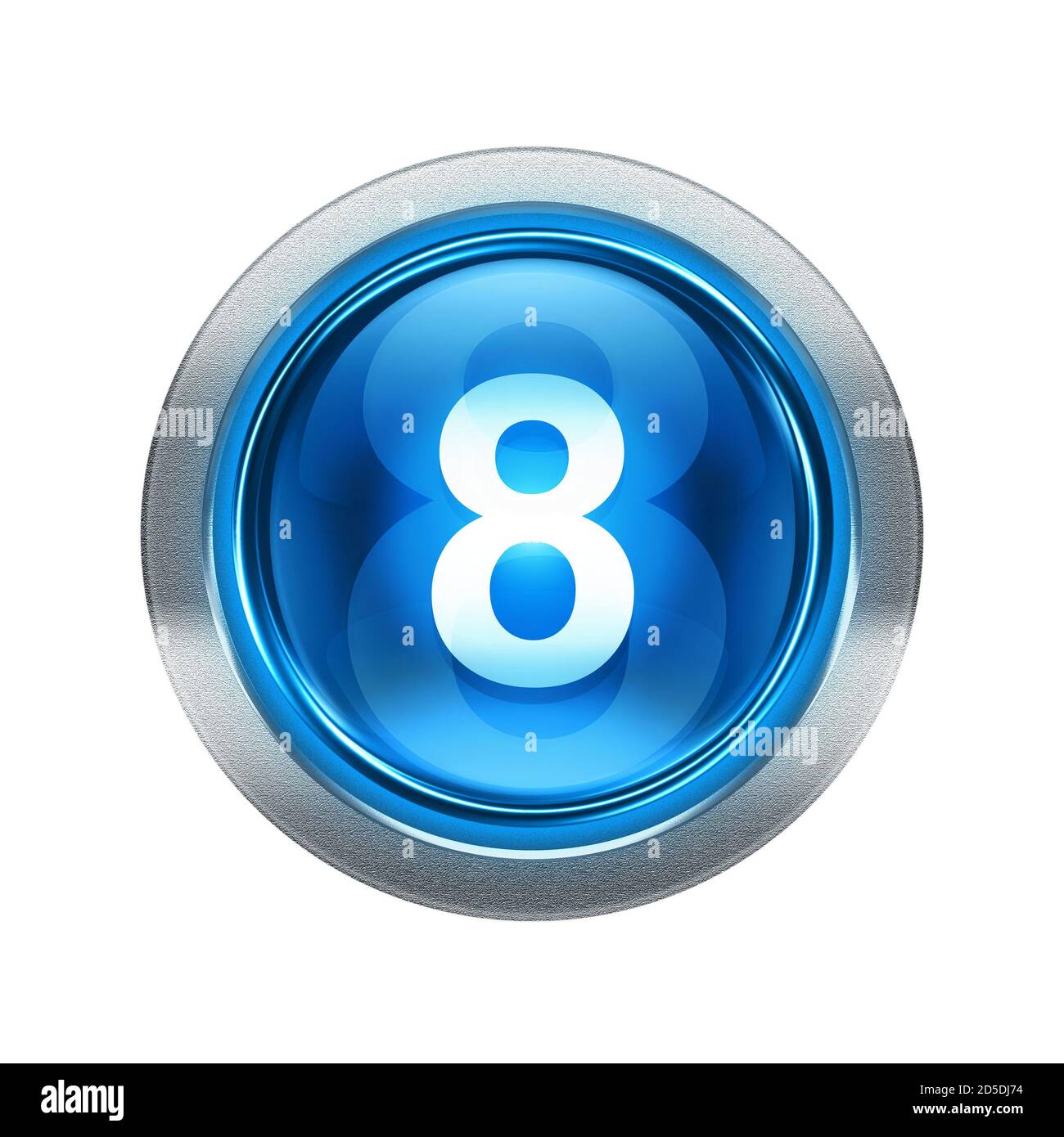 Number eight icon blue with metallic edging. Isolated on white ...