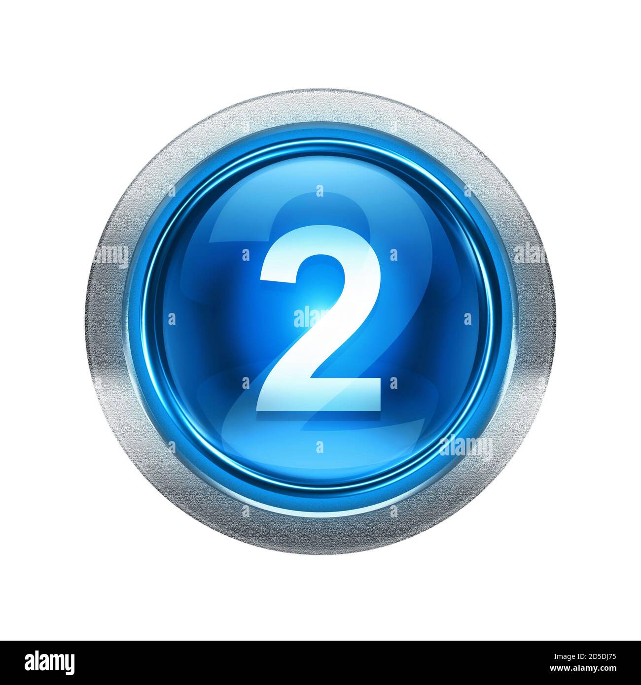number two icon blue with metallic edging. Isolated on white background ...
