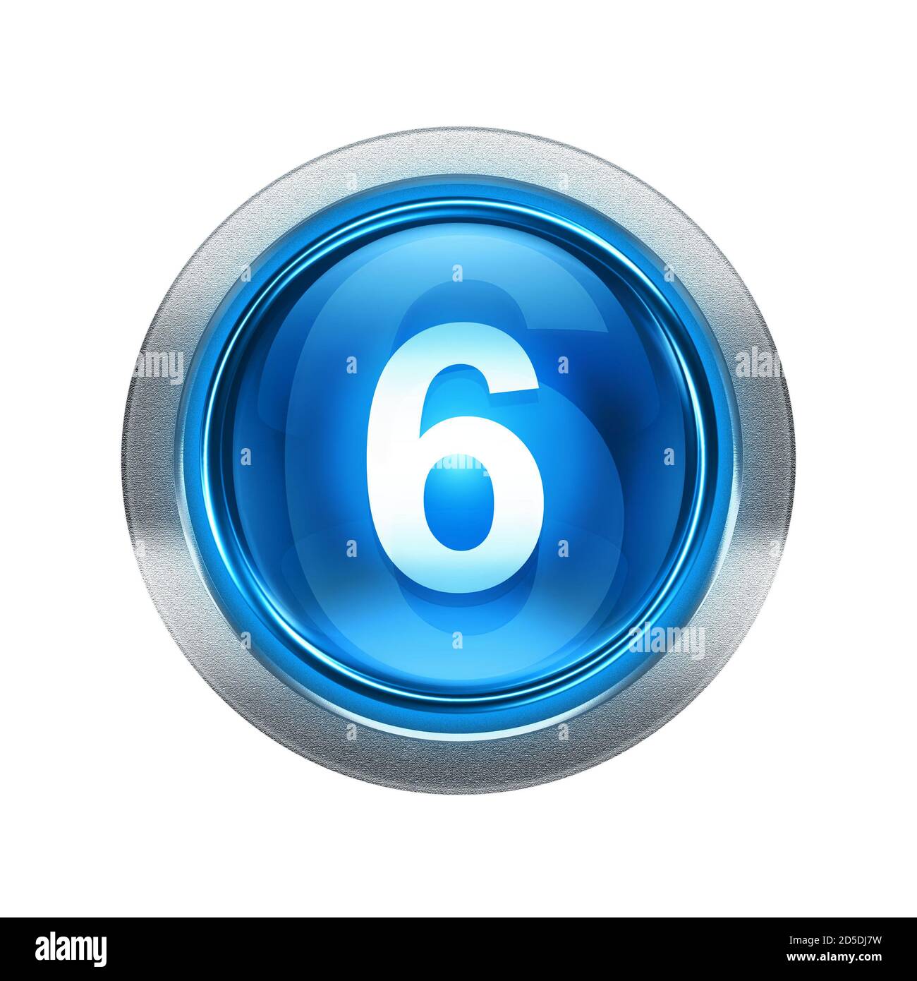 Number six icon blue with metallic edging. Isolated on white background ...