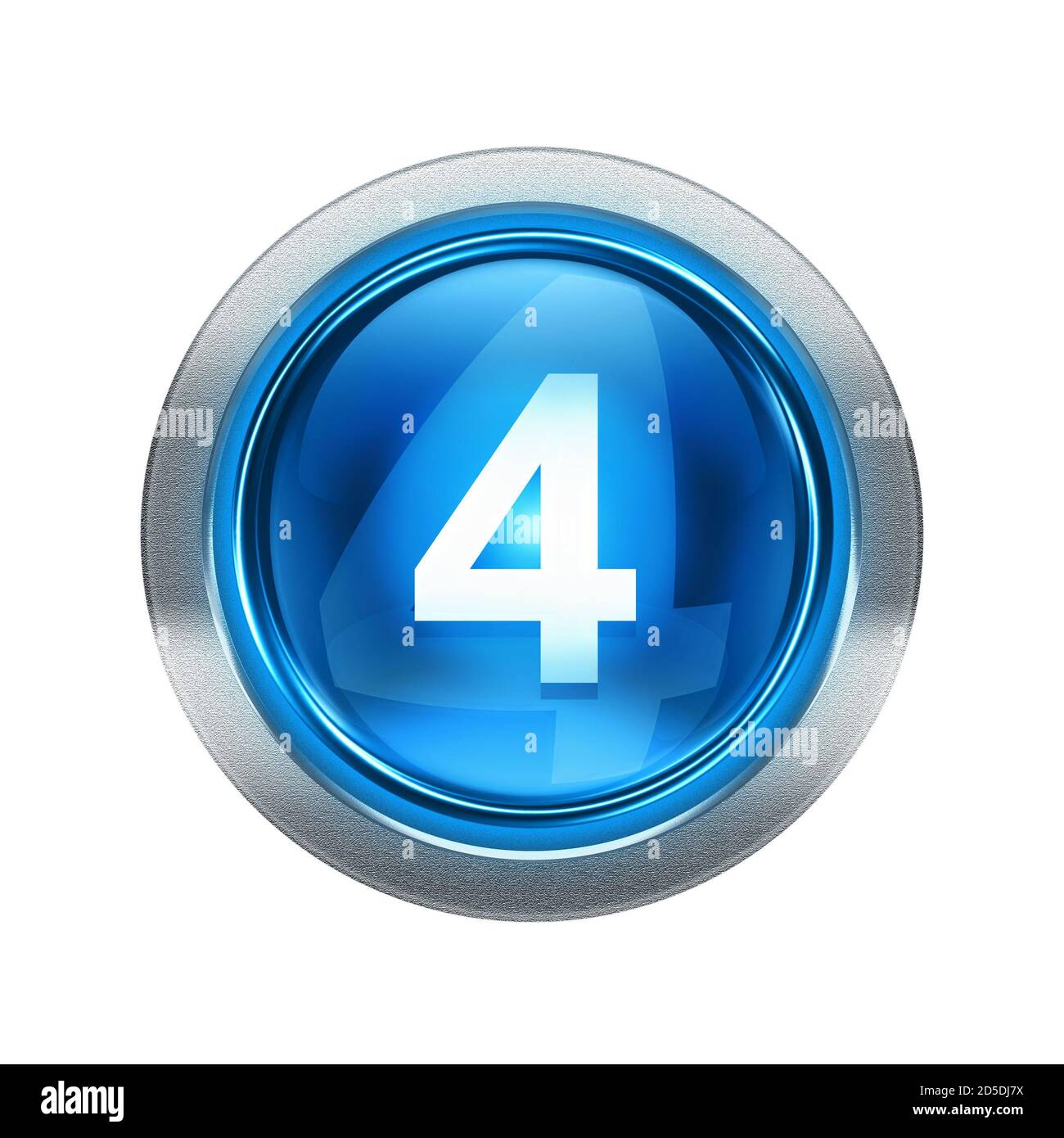 Number fourth icon blue with metallic edging. Isolated on white ...