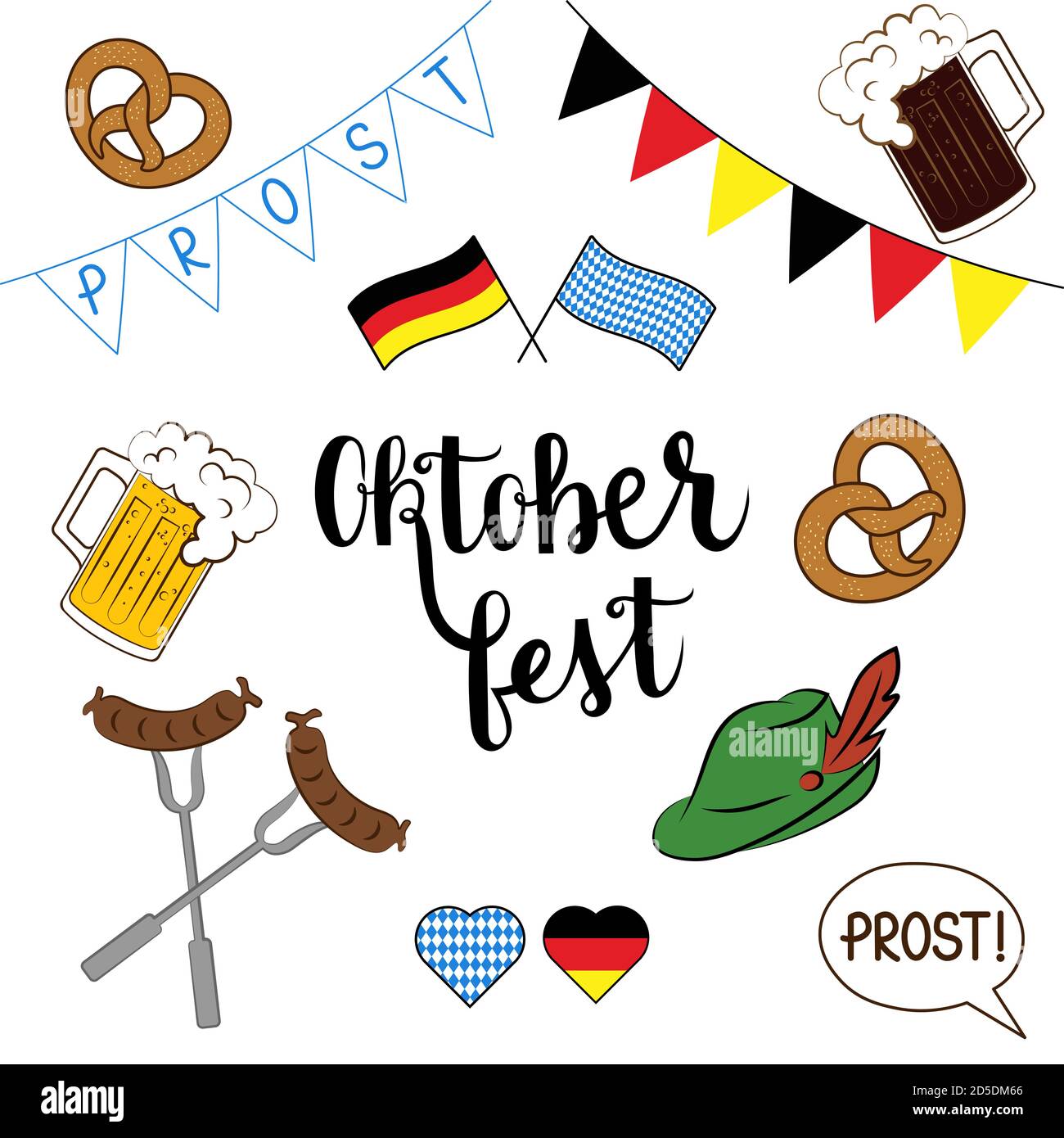 Oktoberfest items vector national fest set on white background Stock ...
