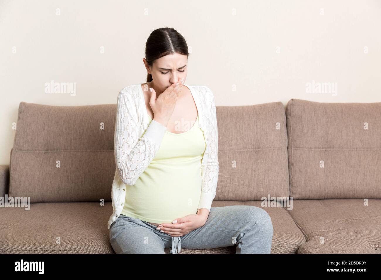Pregnancy Morning Sickness. Pregnant Woman Having Nausea Feeling Bad in ...