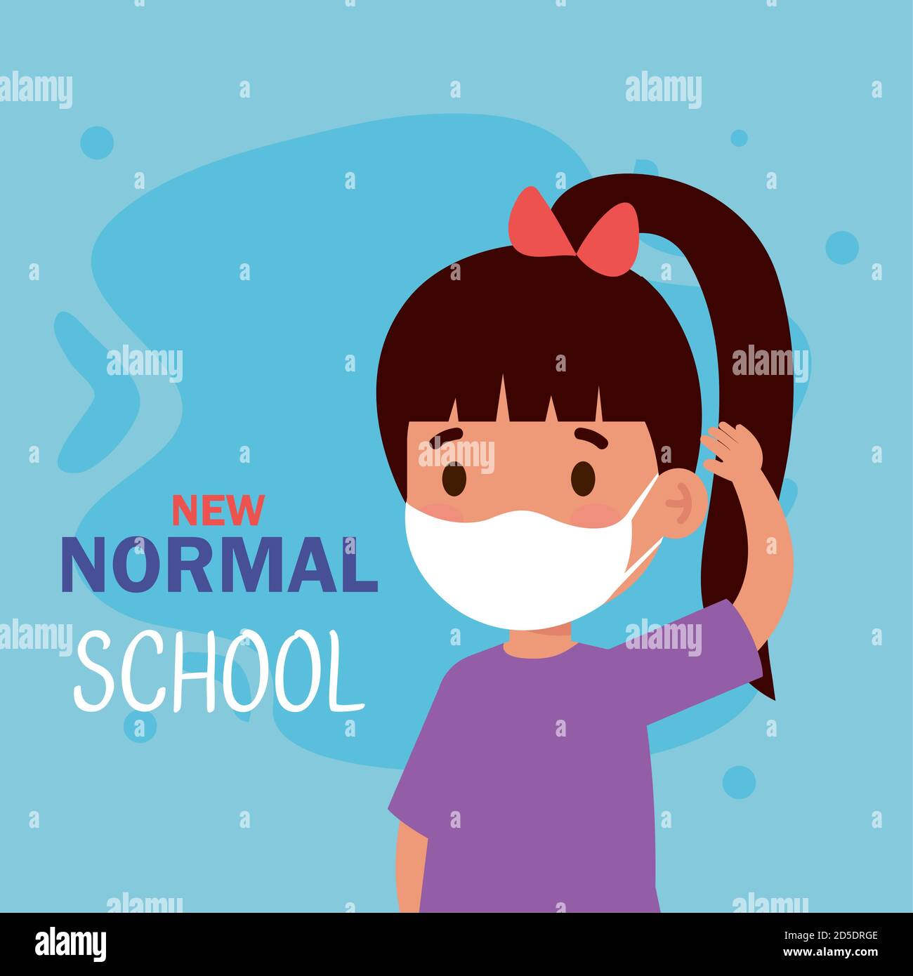 New normal school of girl kid with mask vector design Stock Vector ...