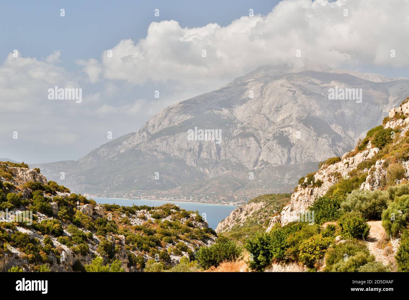Panoramic view of the bay of Marathokampos on the Greek Aegean island ...