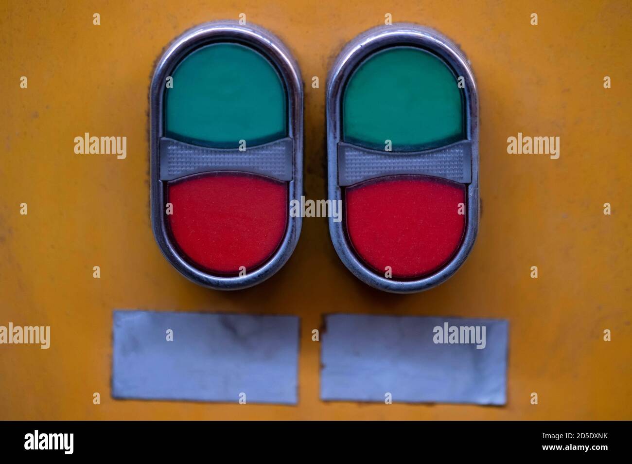 Industrial control panel at factory with yellow and red buttons Stock ...