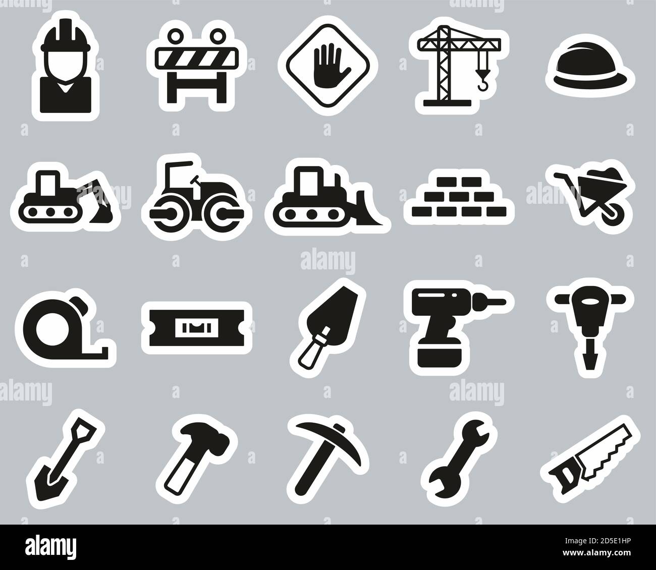 Builders Site Or Construction Site Icons Black & White Sticker Set Big ...