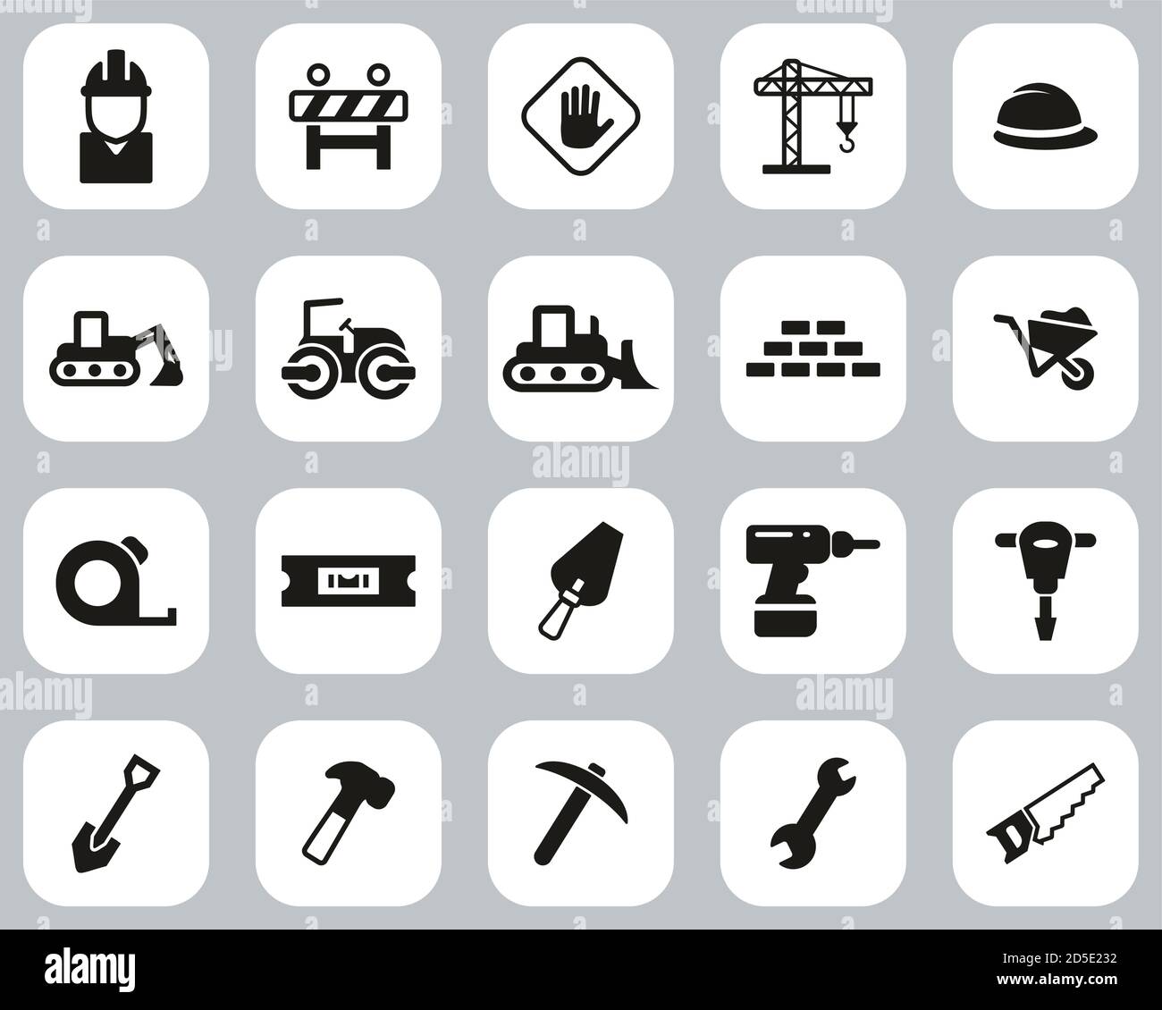 Builders Site Or Construction Site Icons Black & White Flat Deisgn Set Big Stock Vector Image ...