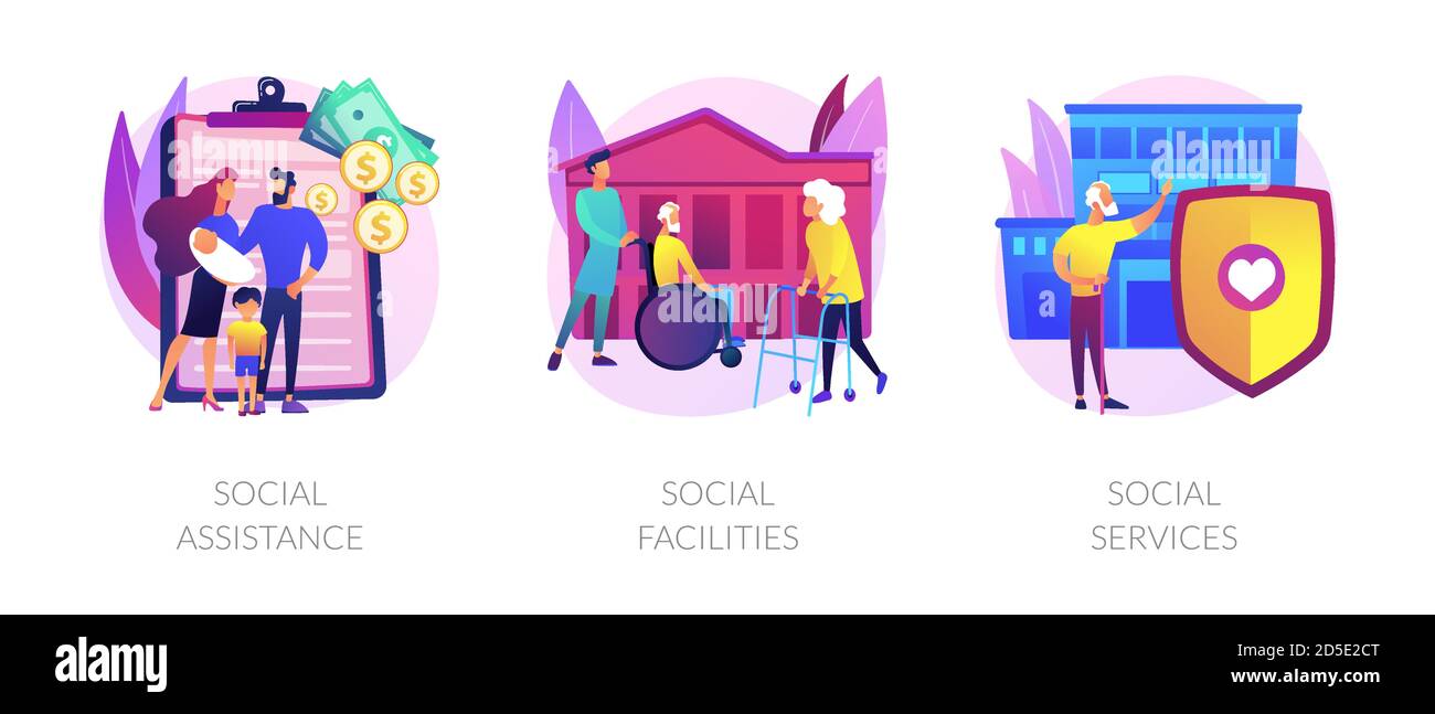 Caregiving and welfare services abstract concept vector illustrations ...