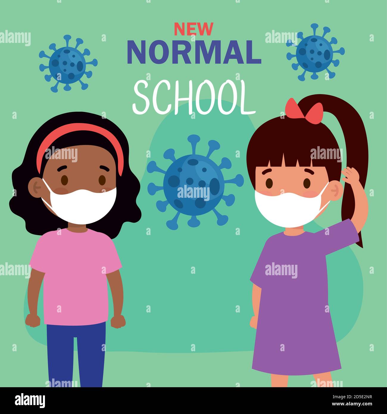 New normal school of girls kids with masks vector design Stock Vector ...