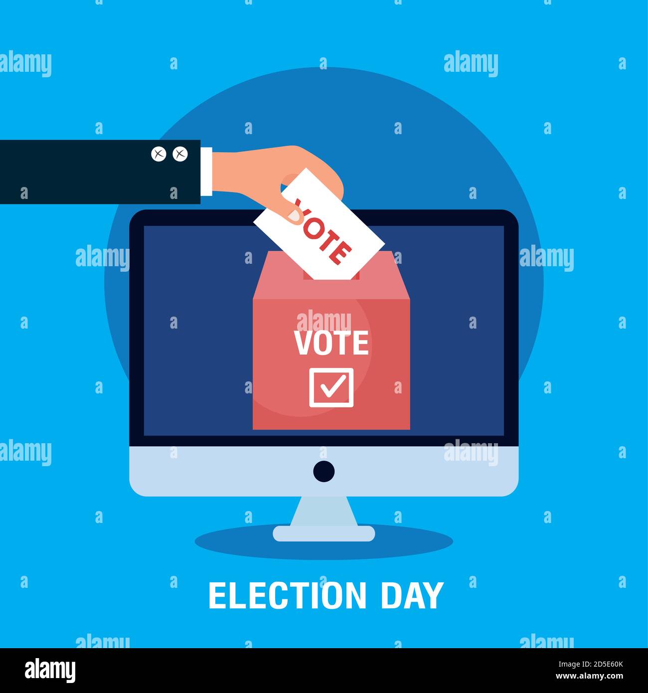Election day hand holding vote paper and box on computer vector design ...