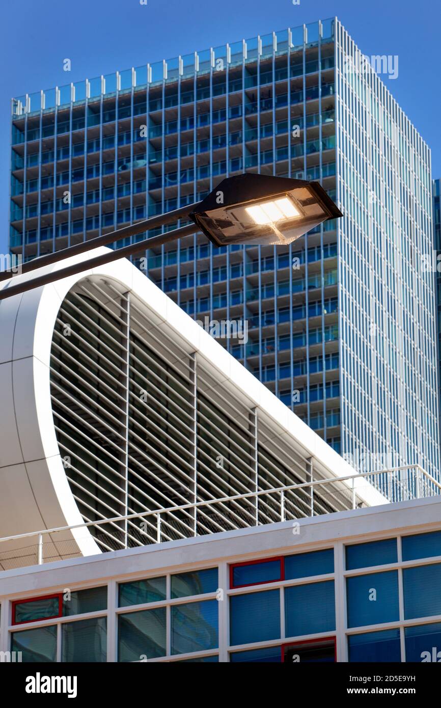 LED streetlight with modern buildings in the background in Rotterdam in ...