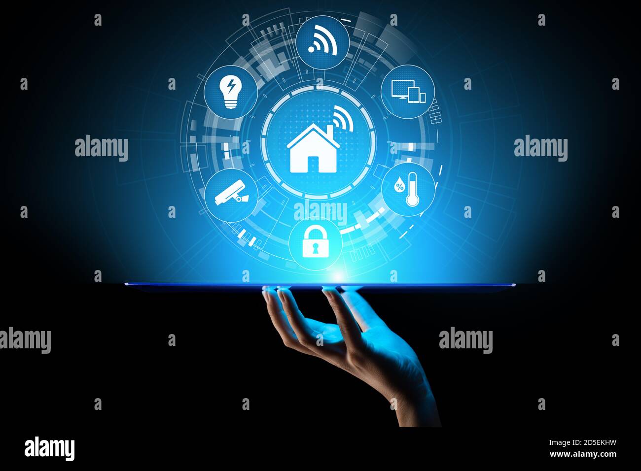 Smart home control panel on virtual screen. IOT and Automation ...