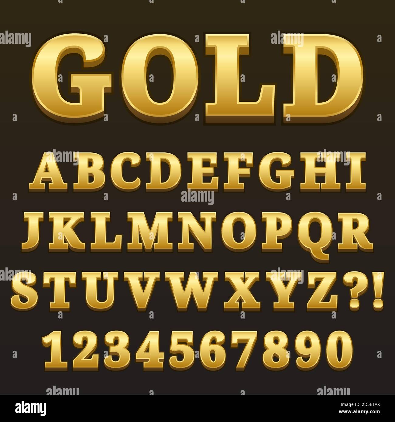Letter Alphabet With Numbers Gold Glossy Style Design Stock Vector ...