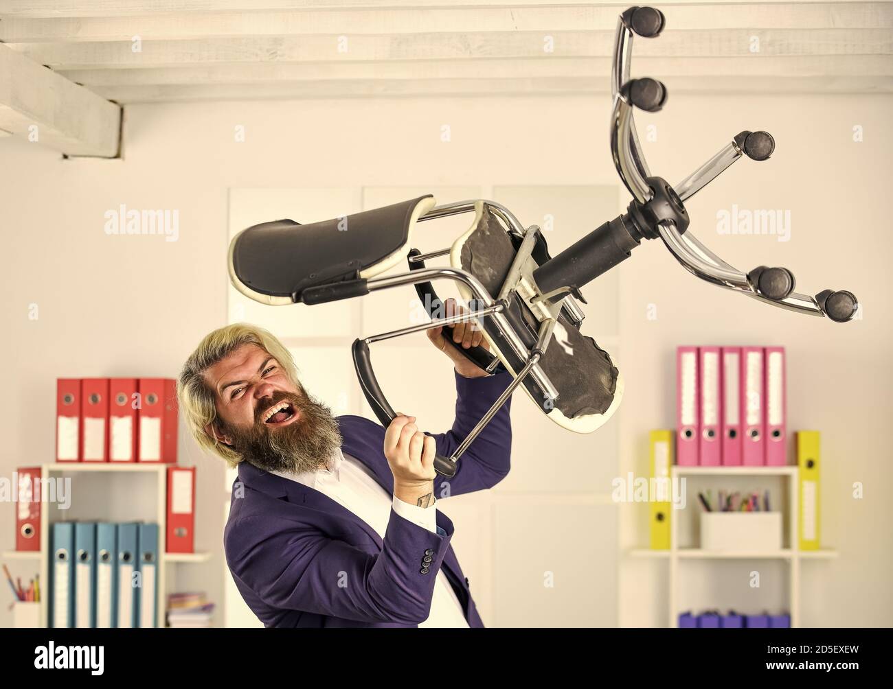 Get rid of the excess. Businessman standing in office hold chair ...