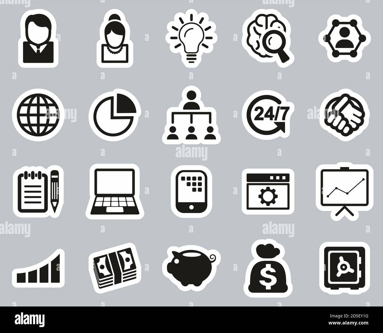 Business Enterprise Icons Black & White Sticker Set big Stock Vector ...