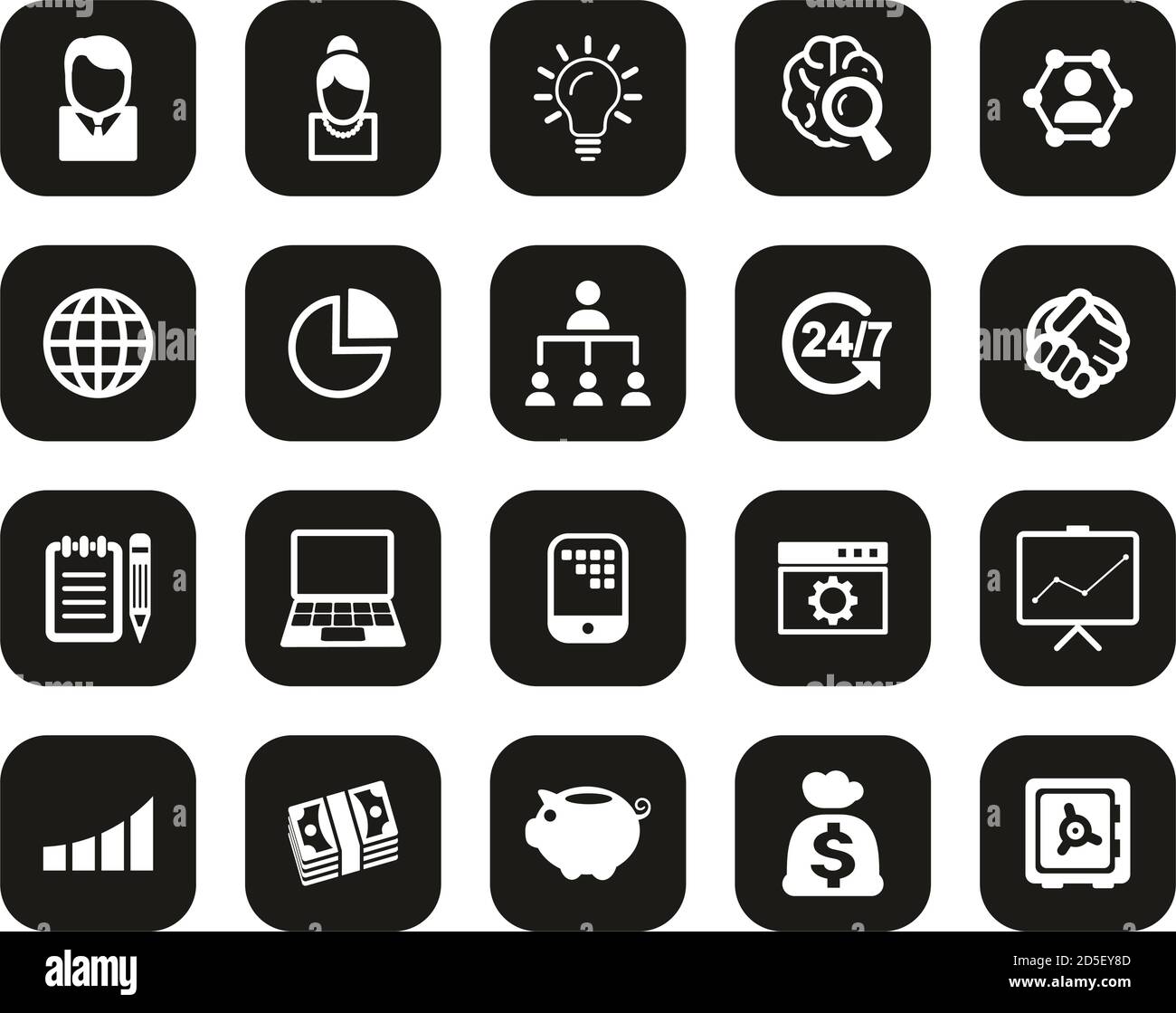 Business Enterprise Icons White On Black Flat Design Set big Stock ...