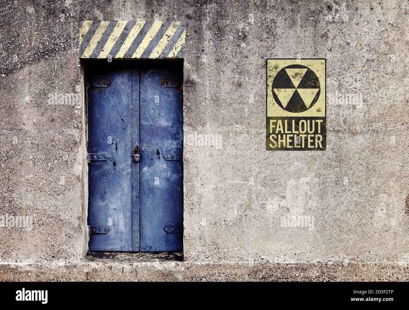 Mysterious padlocked reinforced steel door to a concrete nuclear bunker ...