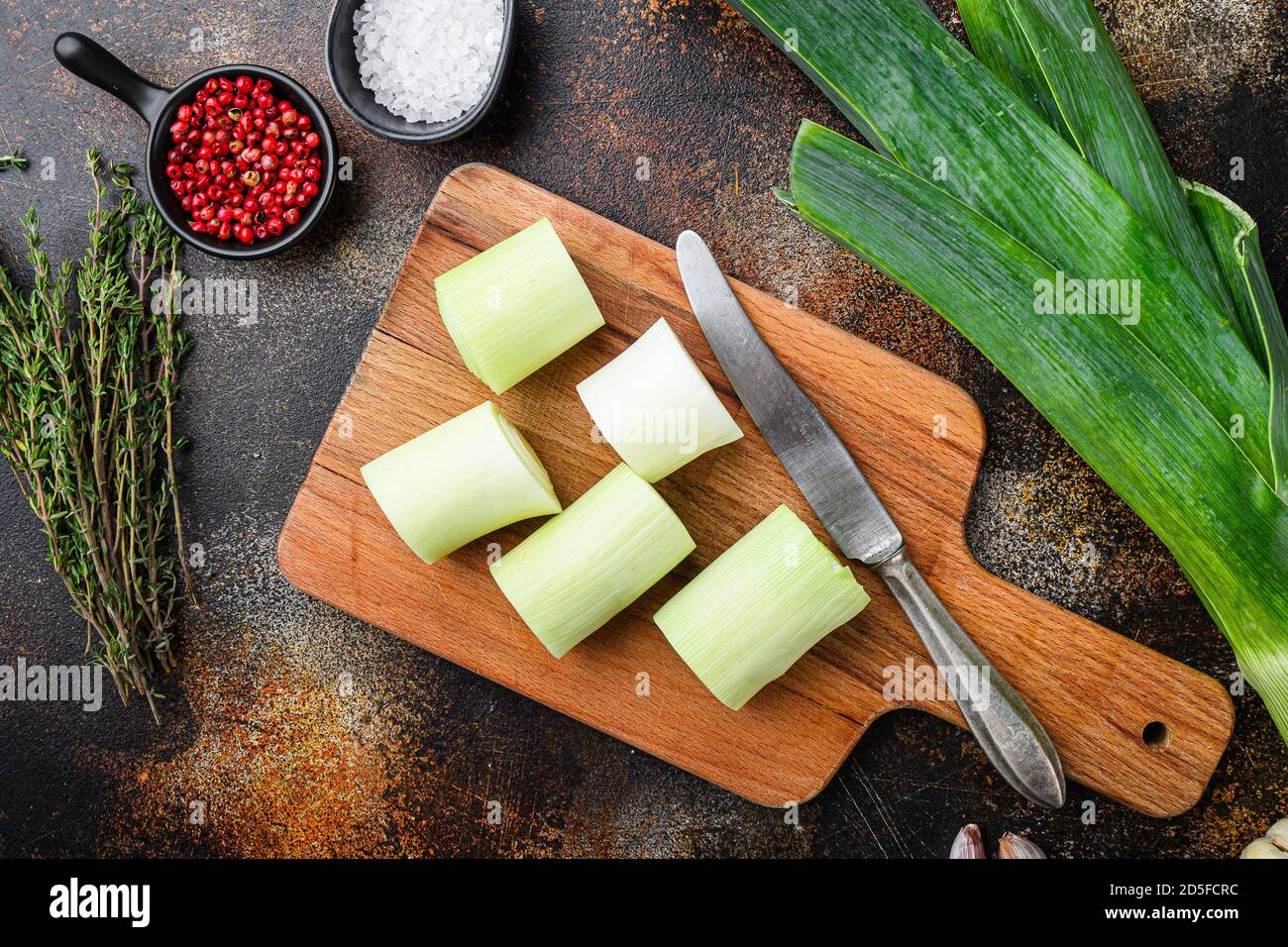 Raw chopped leek for cooking Braised Leeks with herbs ingredients , on ...