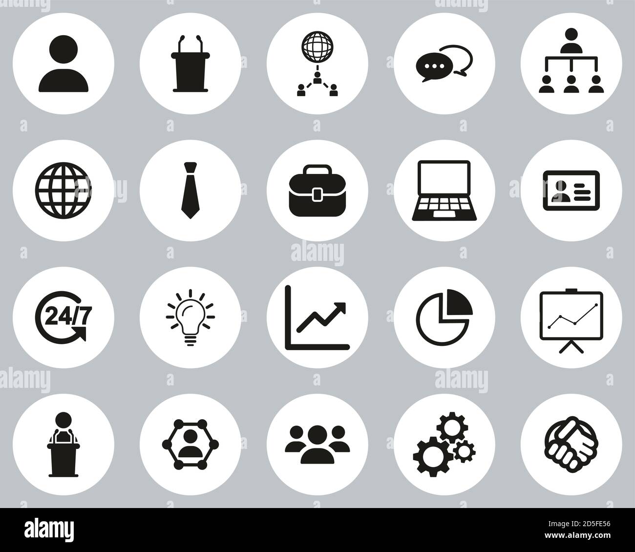 Business Meeting Icons Black & White Flat Design Circle Set Big Stock ...