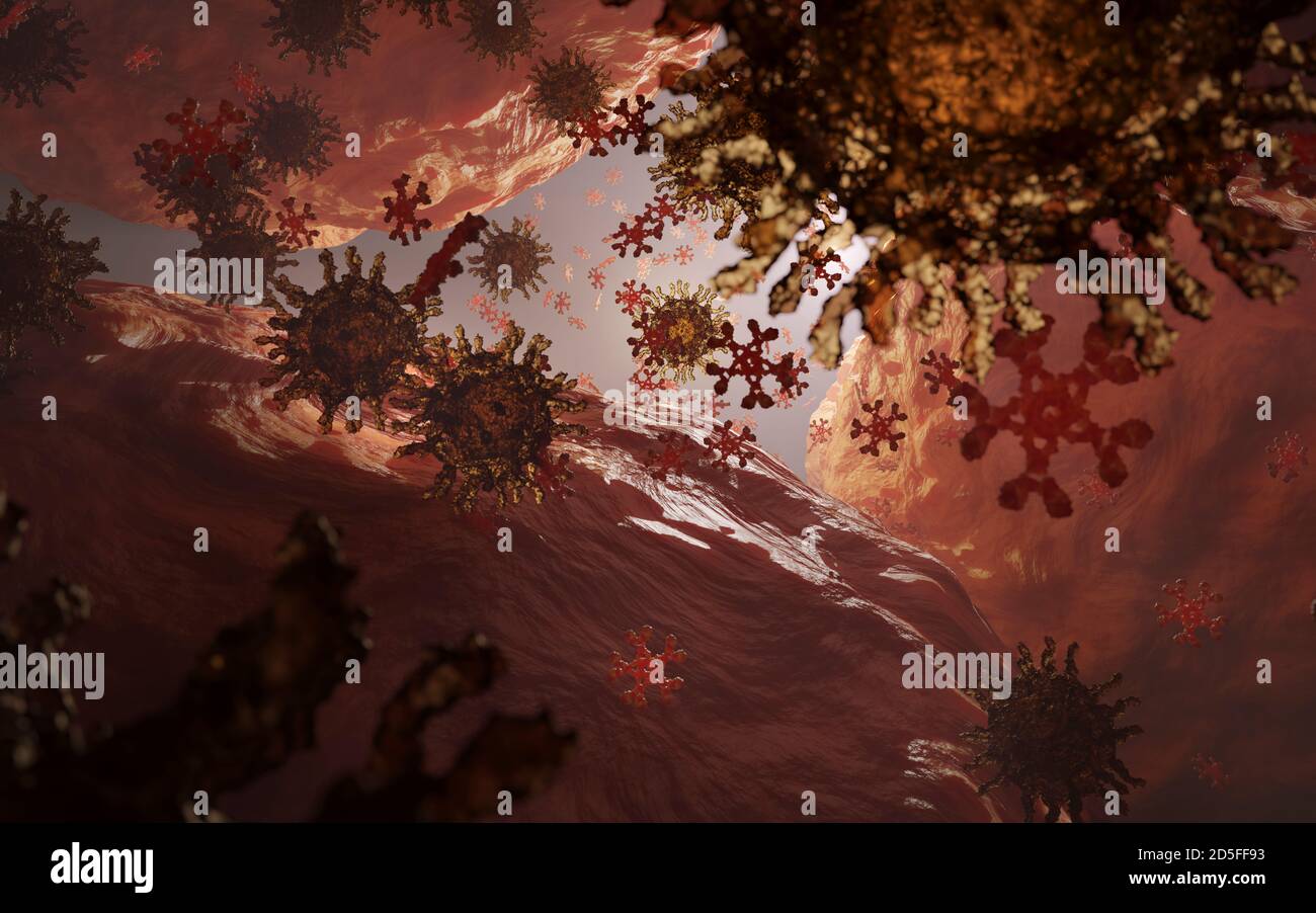 Viruses and antibodies. IgM is the largest antibody (in red), and it is ...