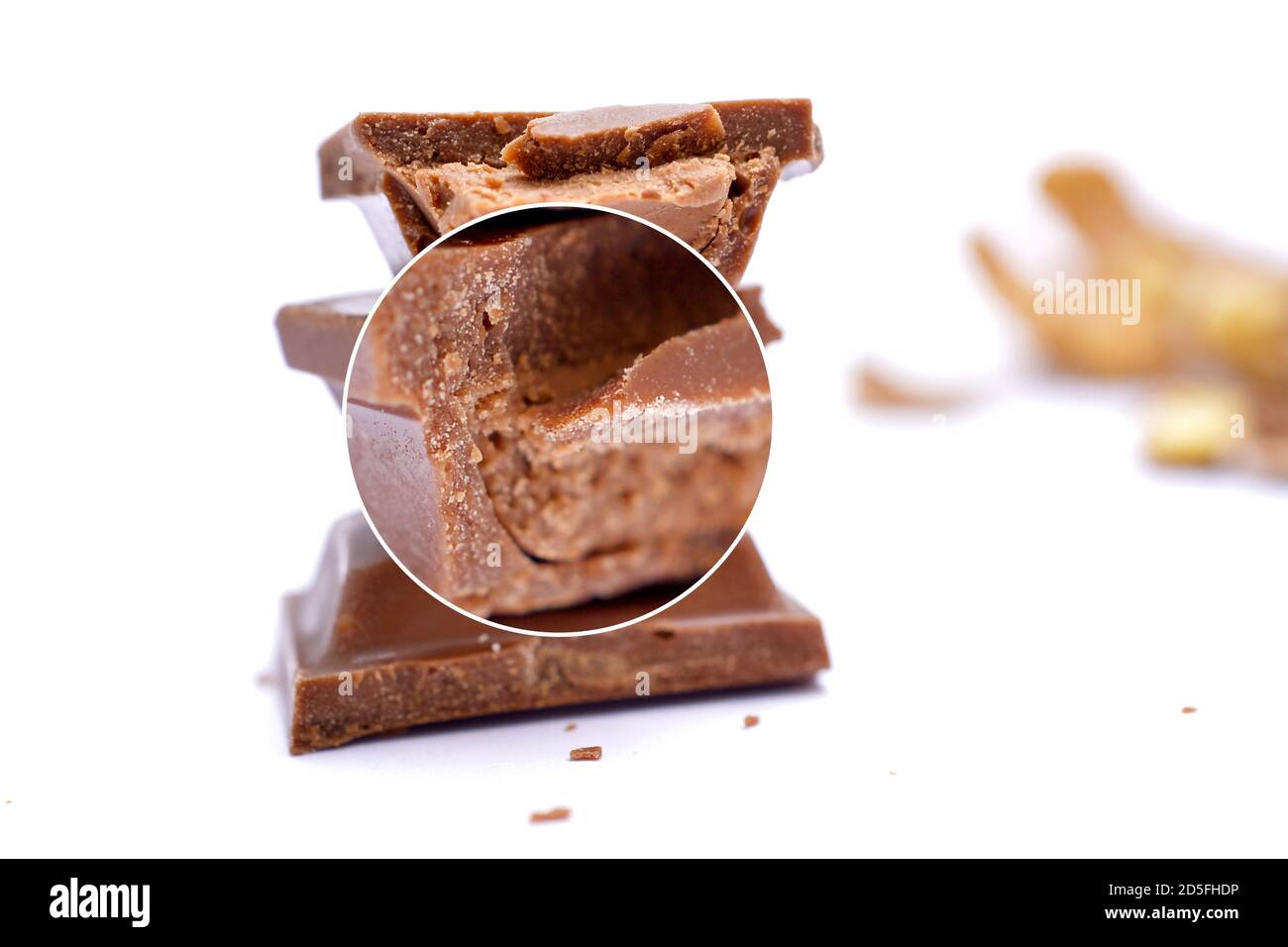 Chocolate bar with filling. Shallow dof magnifier effect added Stock ...