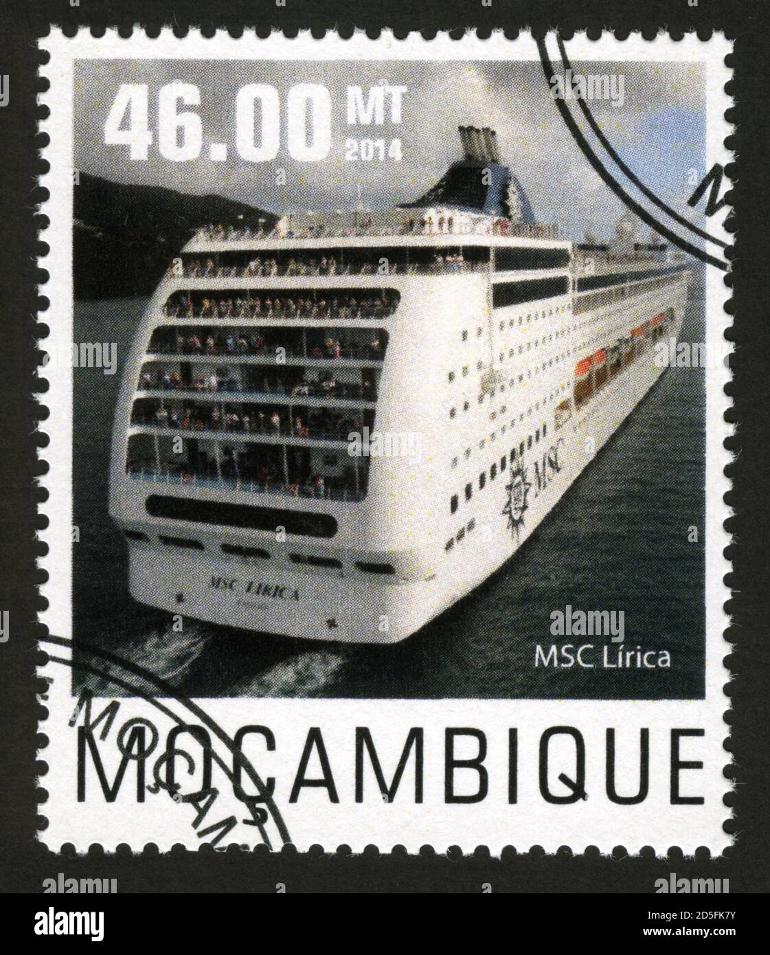 Stamp print in Mozambique, tourist sea liners,MSC Lirica Stock Photo ...