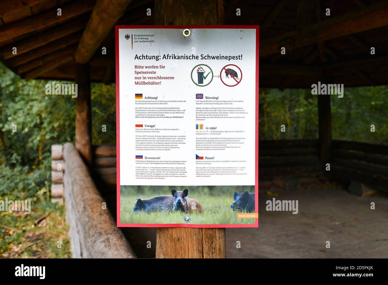 Warning and infomation sign regarding African swine fever virus in ...