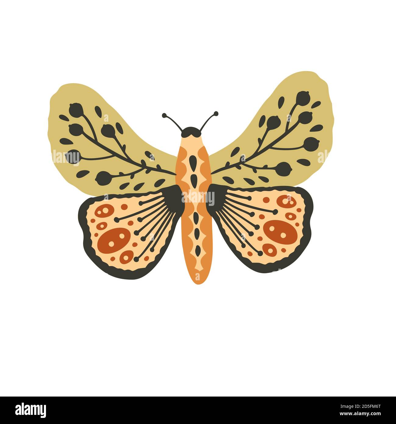 Boho vector art design with bohemian butterfly. Isolated insect icon ...