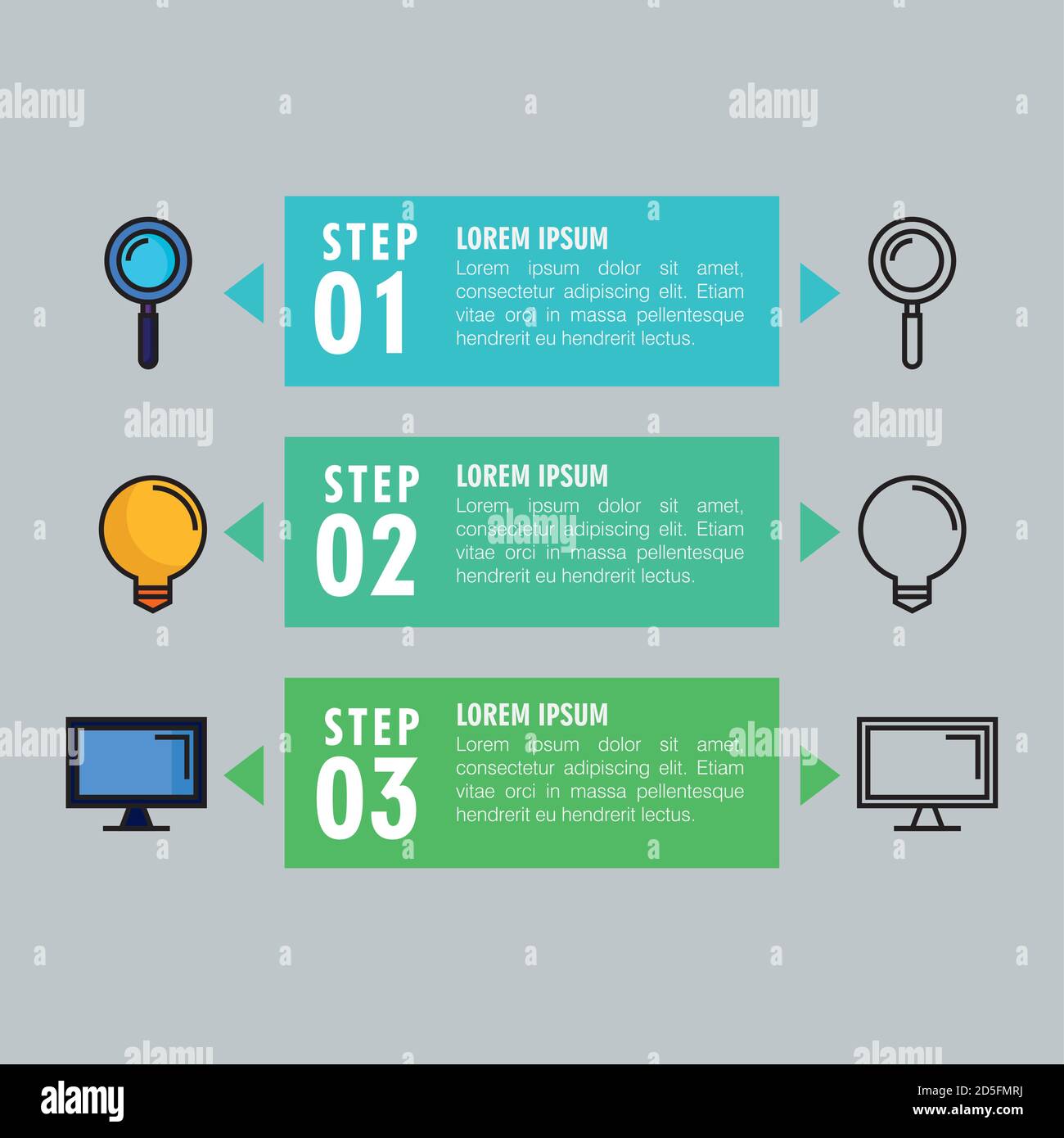 infographic steps lupe light bulb and target vector design Stock Vector ...
