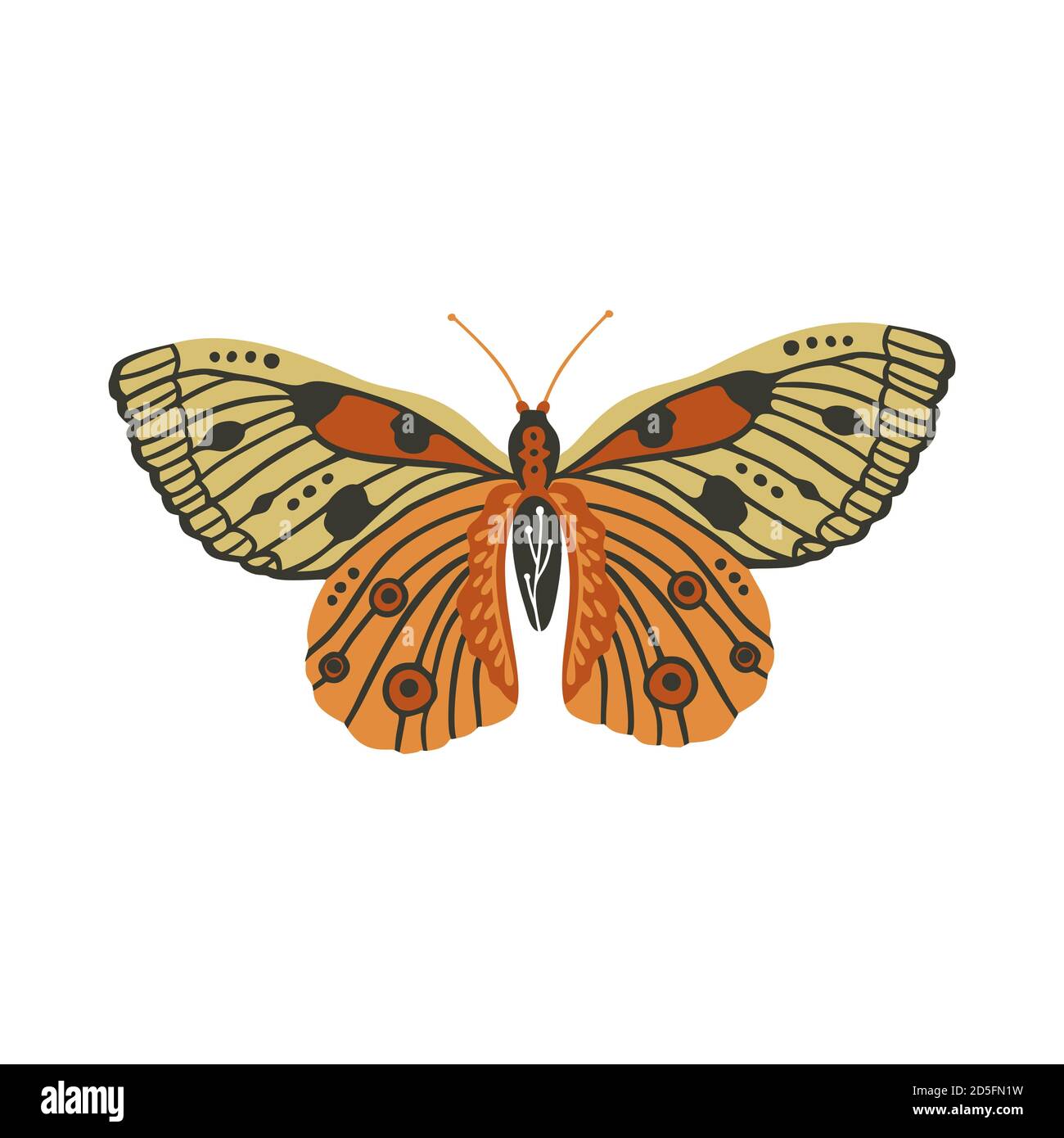 Boho vector art design with bohemian butterfly. Isolated insect icon ...