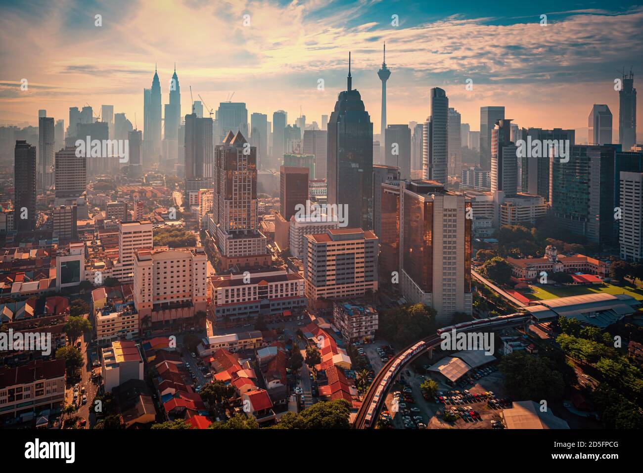 Aerial view of Kuala Lumpur city skyline at sunset in Kuala Lumpur ...