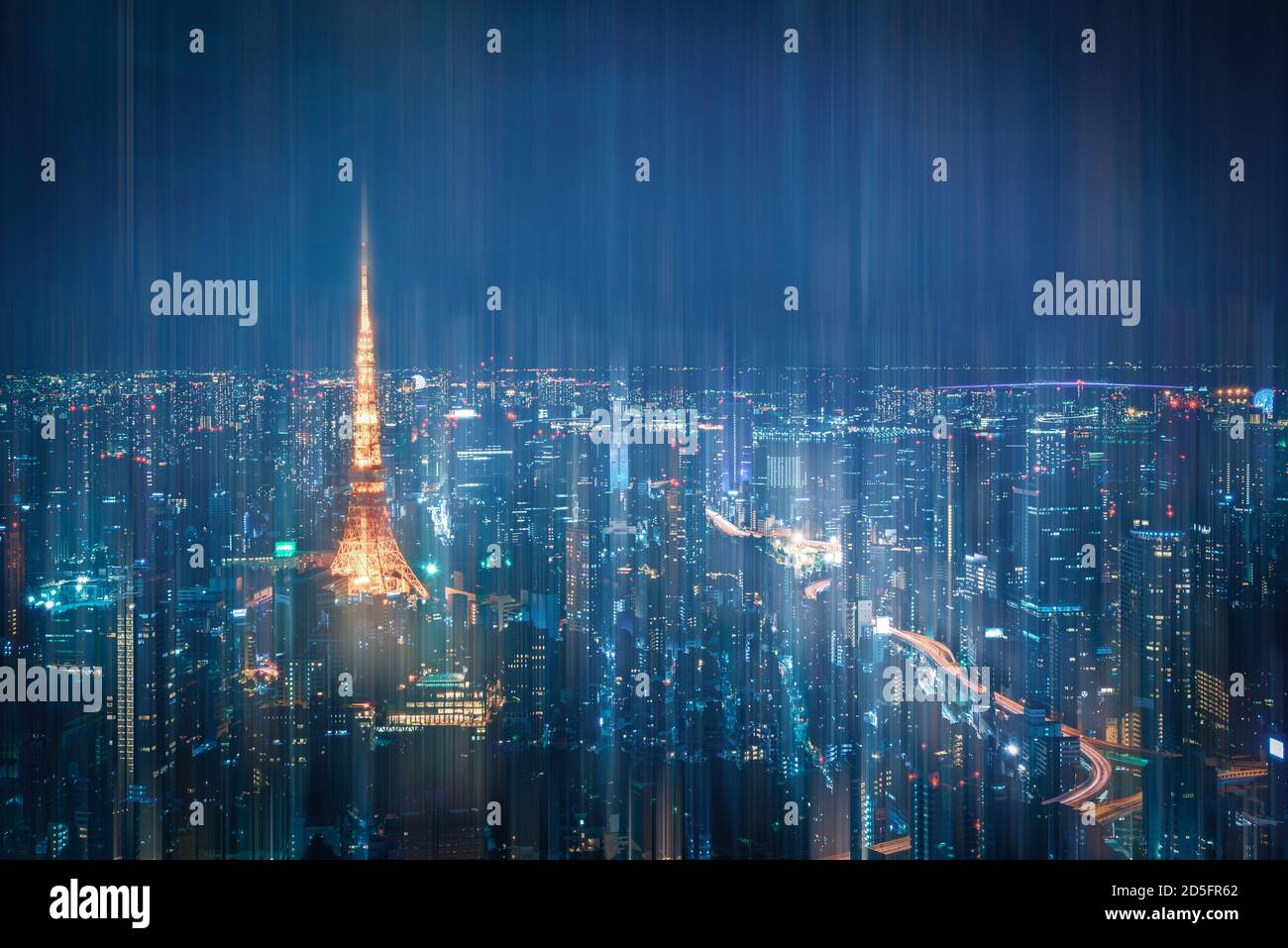 Tokyo, Japan, November 03, 2018:Tokyo Skyline with wireless network ...