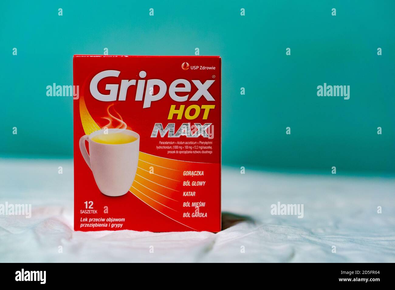 POZNAN, POLAND - Oct 02, 2018: Gripex Hot Max in a box against cold ...