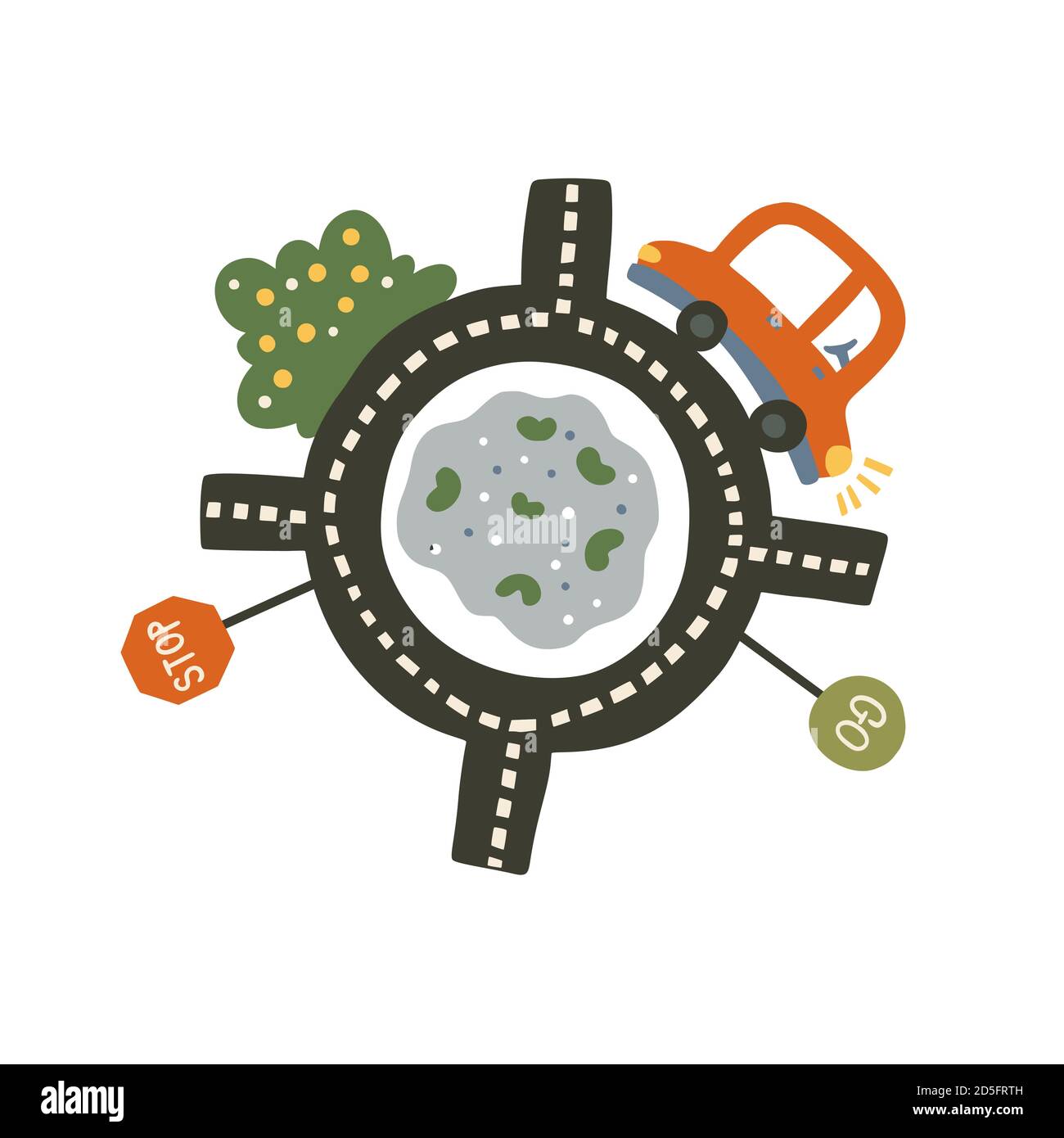 Red car, stop and go signs vector illustration for baby boy shirt and ...