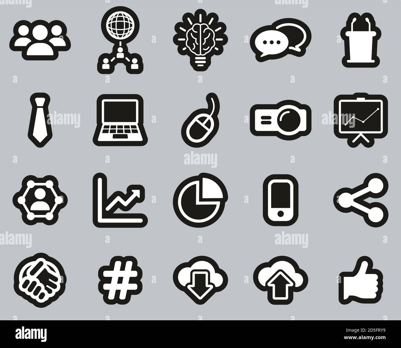 Business Presentation Or Sales Pitch Icons White On Black Sticker Set ...