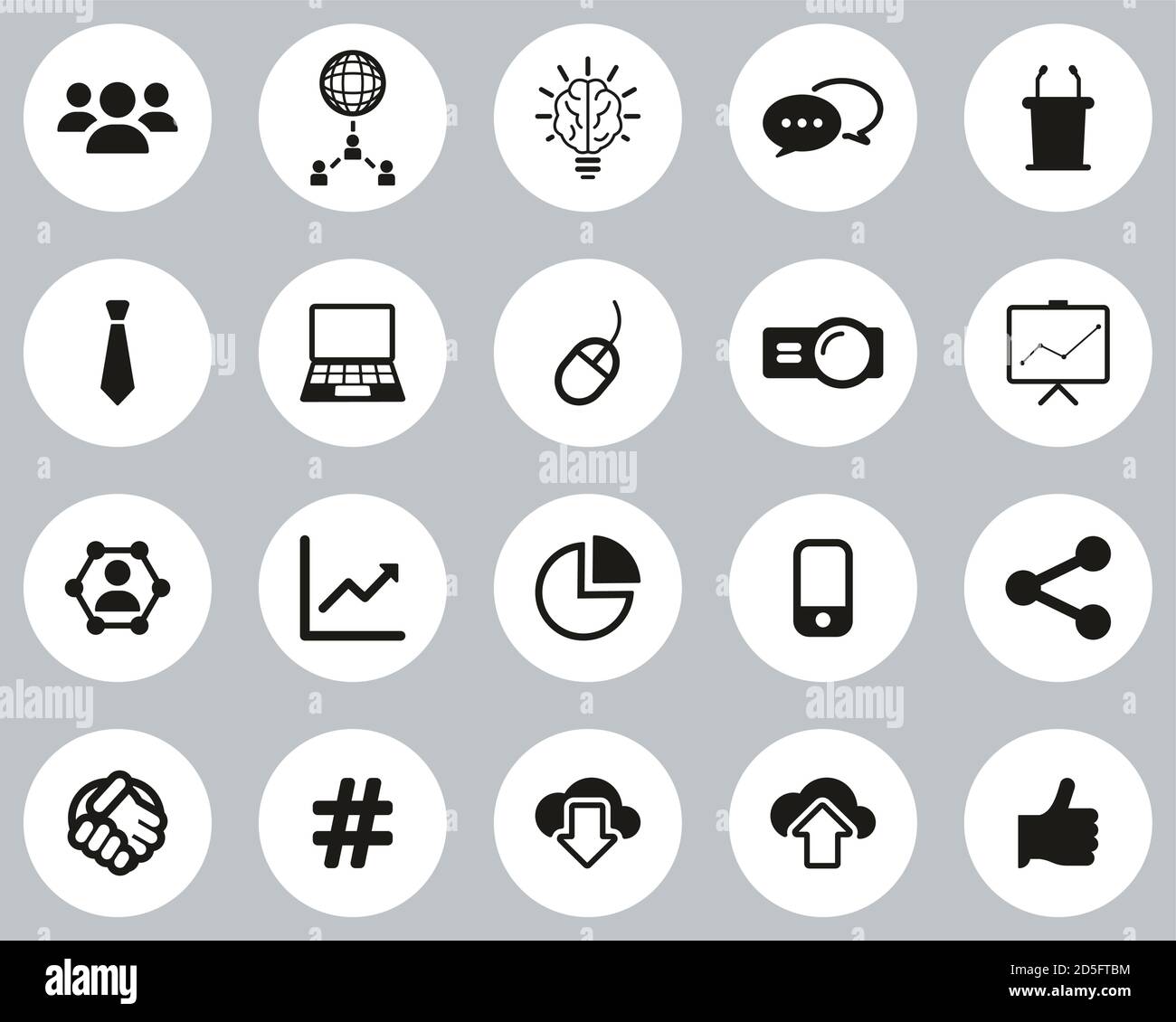 Business Presentation Or Sales Pitch Icons Black & White Flat Design ...