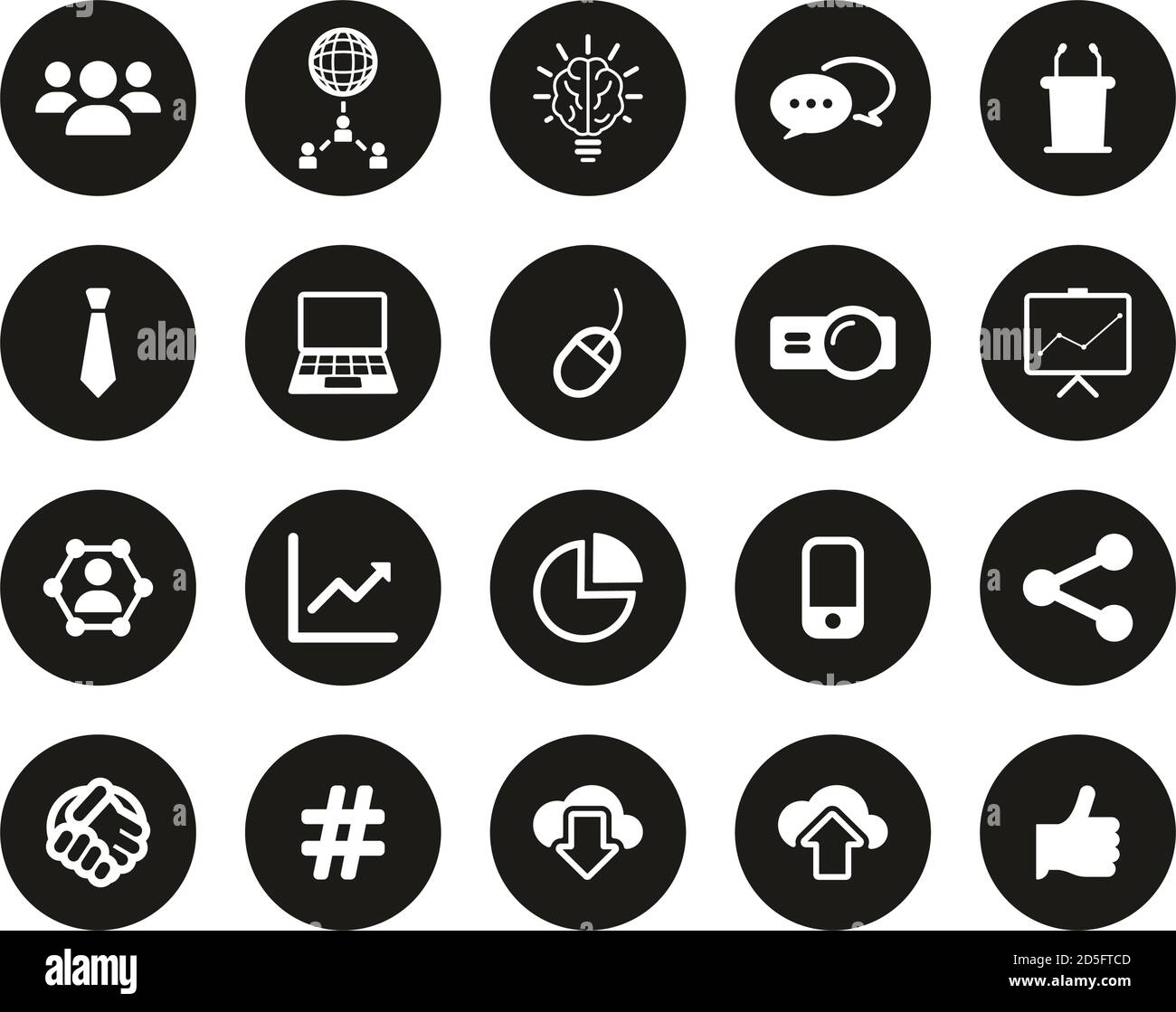 Business Presentation Or Sales Pitch Icons White On Black Flat Design Circle Set Big Stock ...