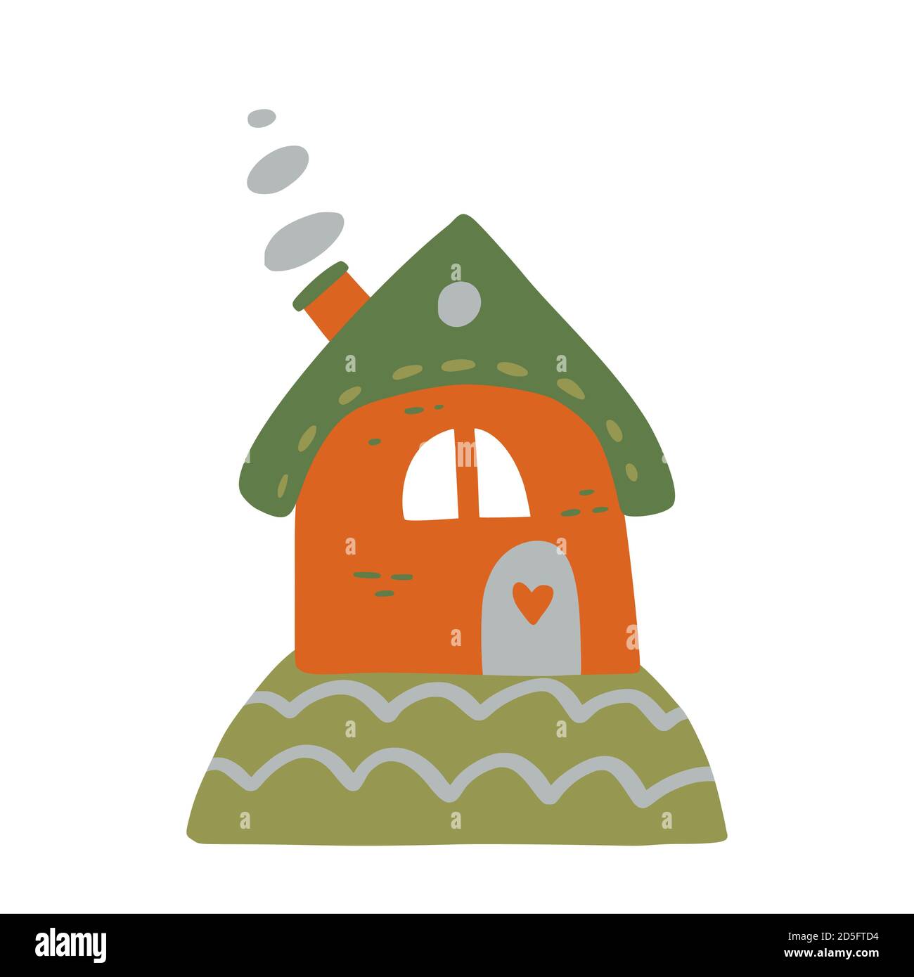 Cute cartoon house on a white background. Country house with a green ...