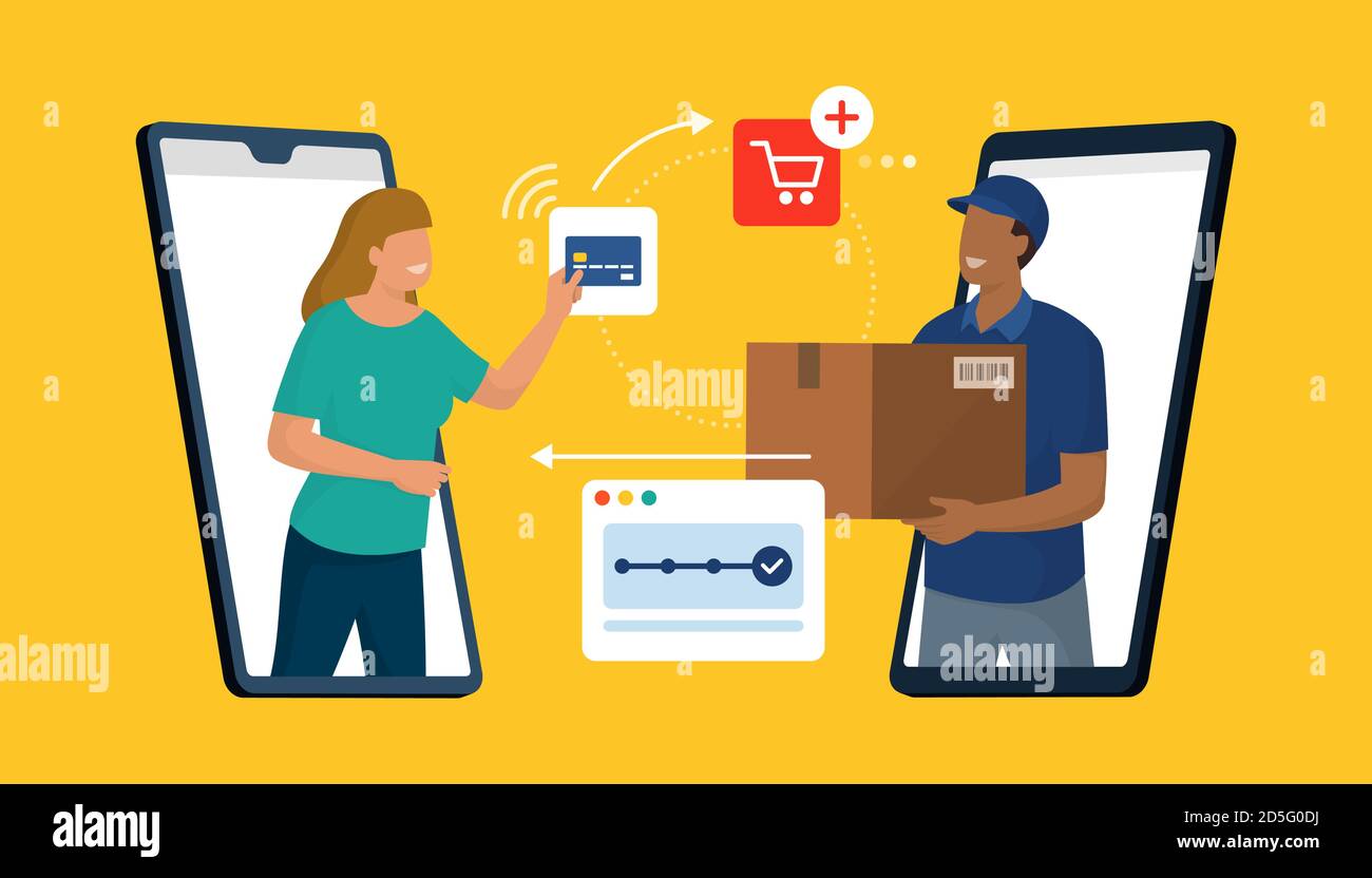 Woman on phone credit card Stock Vector Images - Alamy