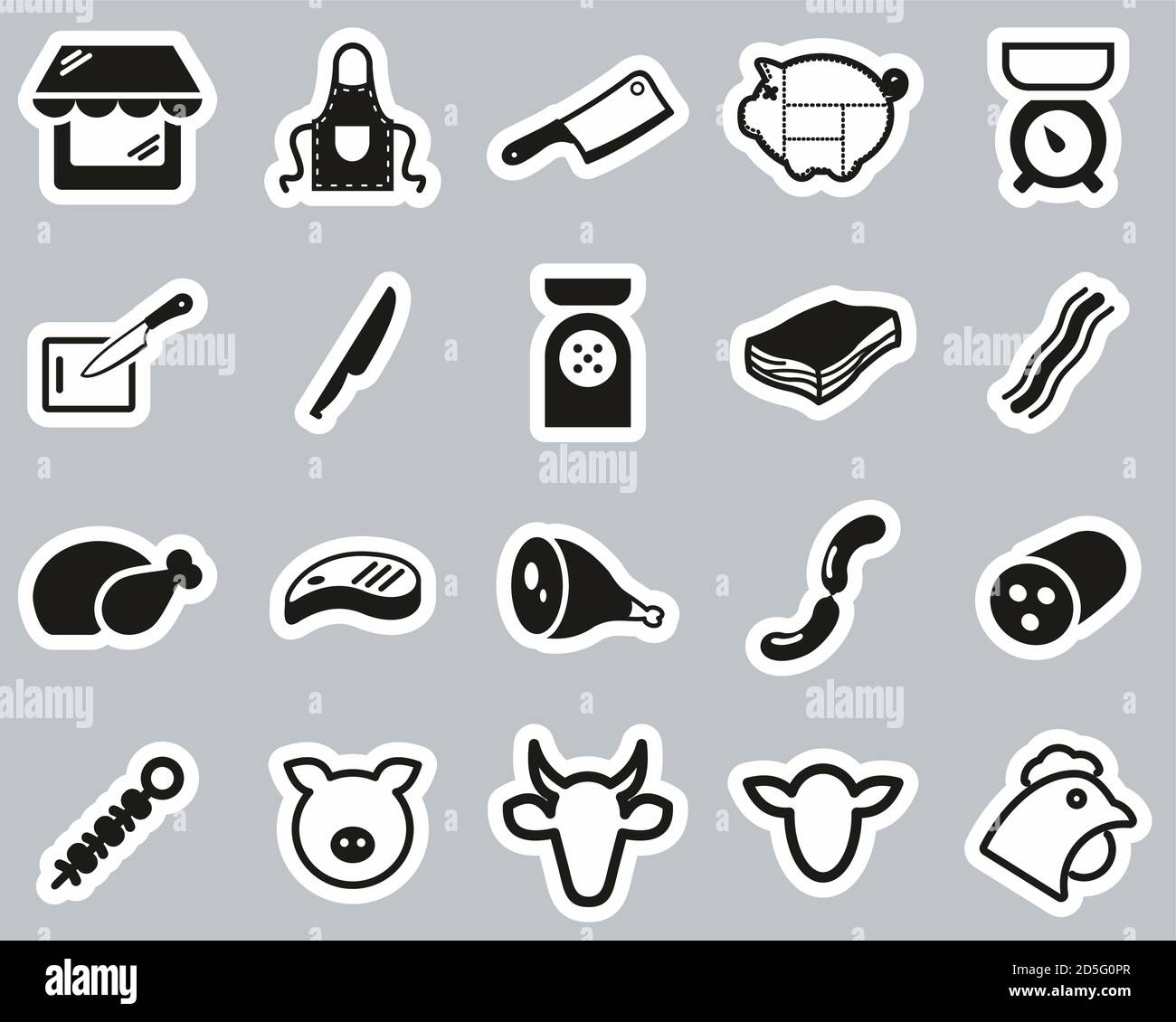 Butcher Or Butcher Shop Icons Black & White Sticker Set Big Stock ...