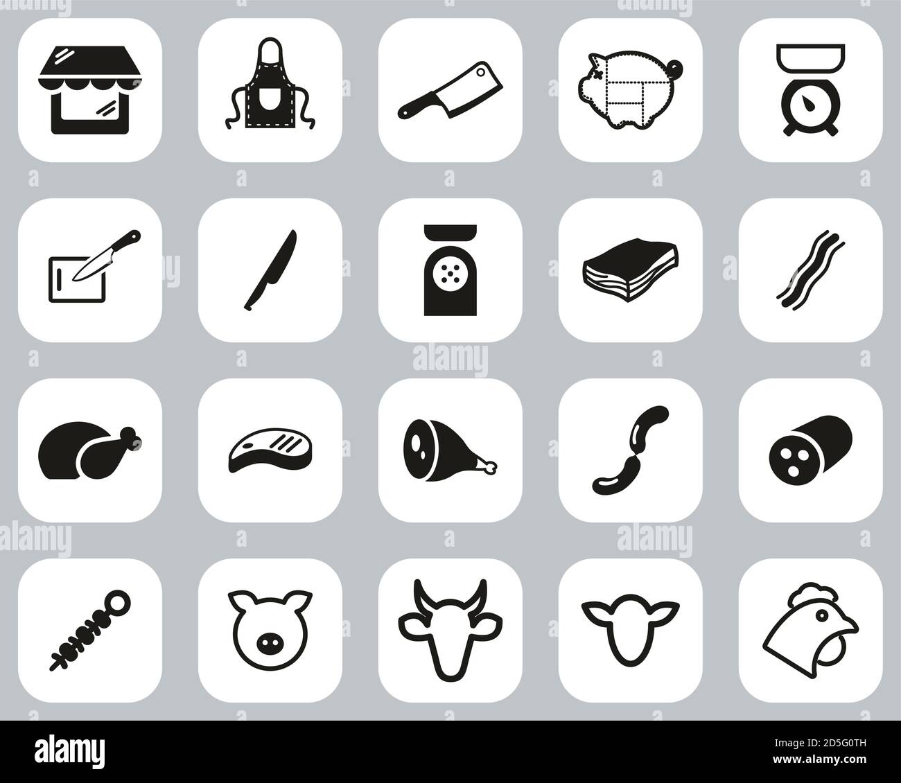 Butcher Or Butcher Shop Icons Black & White Flat Design Set Big Stock ...