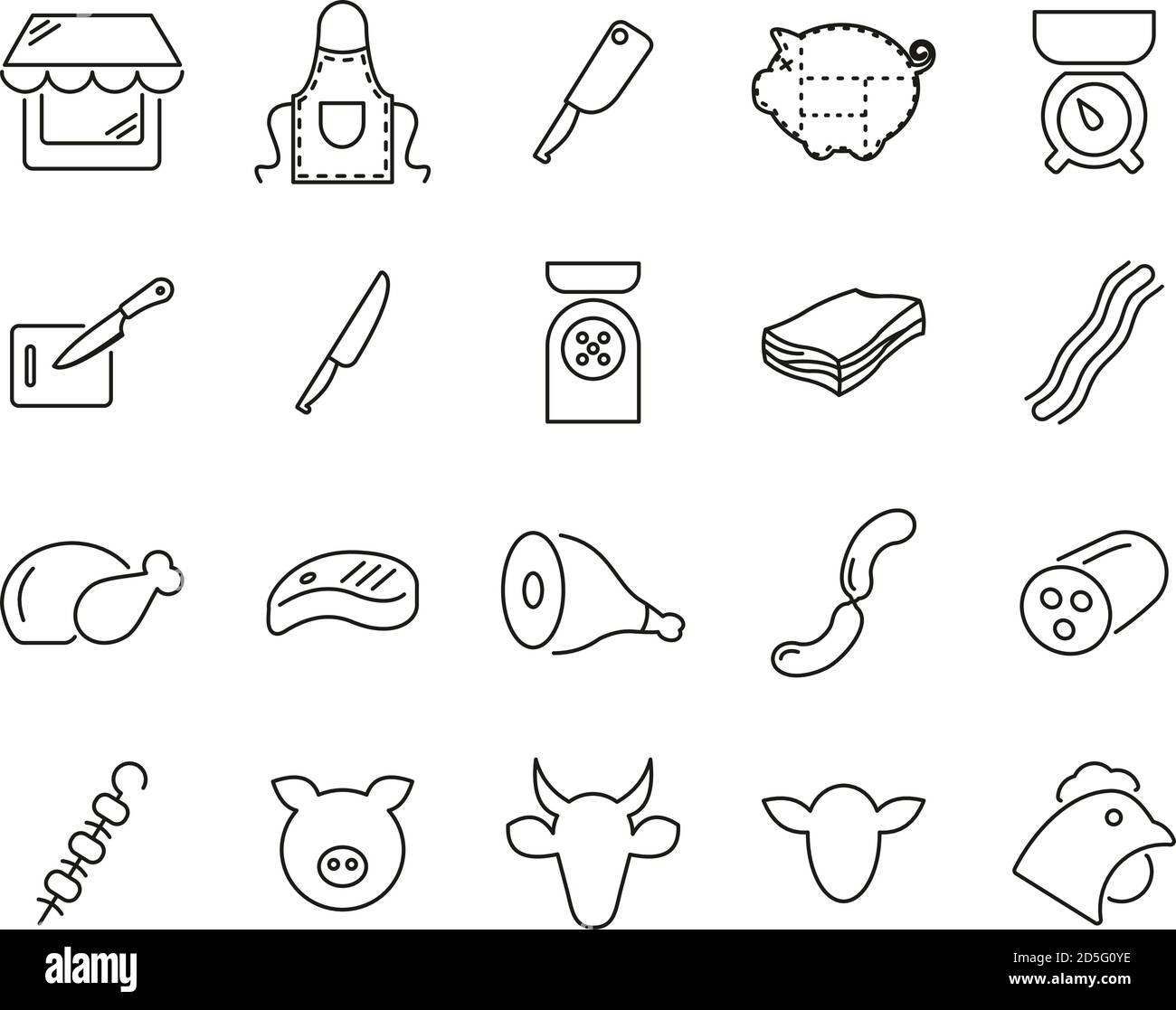 Butcher Or Butcher Shop Icons Thin Line Set Big Stock Vector Image ...