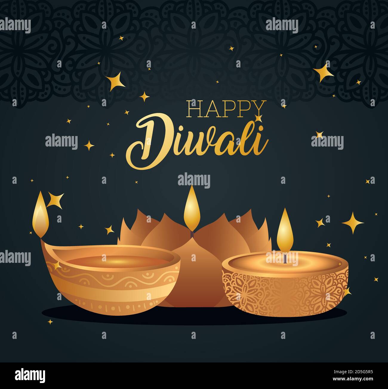 Happy diwali with diya candles with stars vector design Stock Vector ...