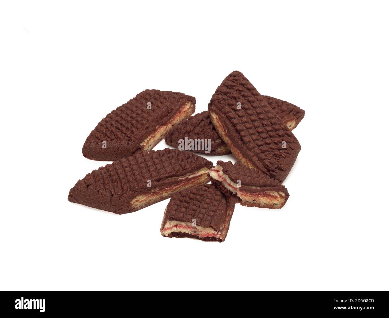 Several sandy cookies with raspberry filling isolated on the white ...